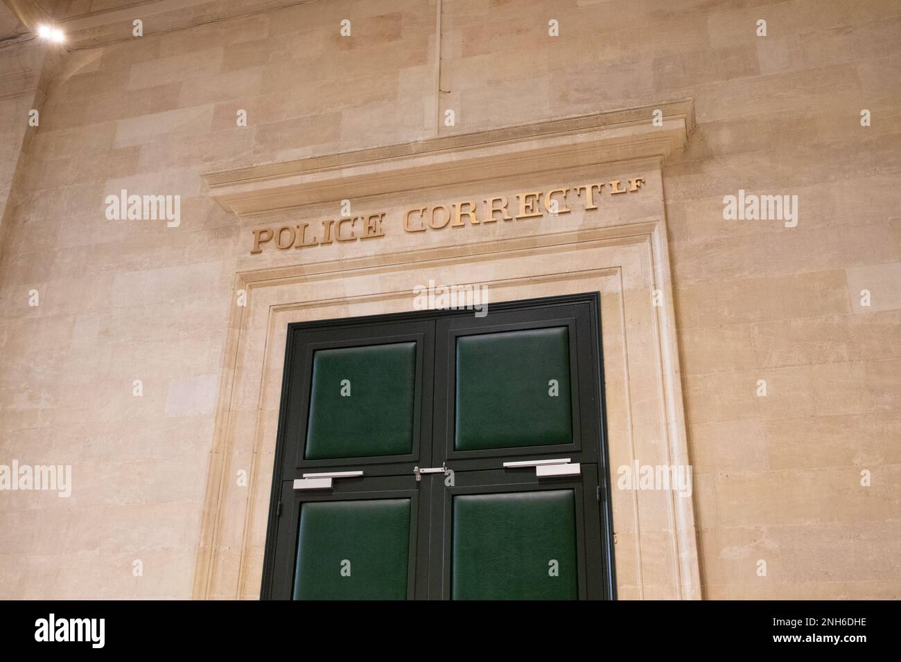 police correctionnelle text on ancient wall facade building means in ...