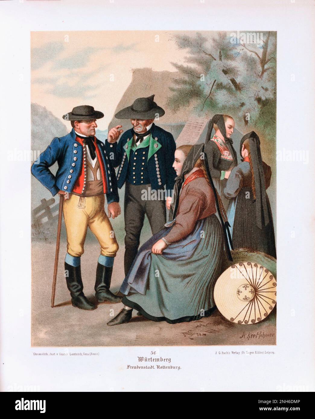 German folk costume. Württemberg. 19th-century lithography Stock Photo ...