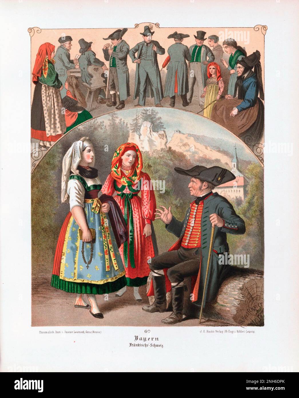 German folk costume. Bavaria (German: Bayern), Frankische-Schmeiz. 19th ...