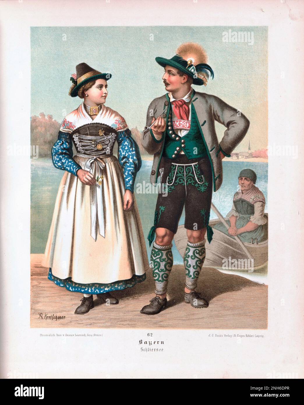 German folk costume. Bavaria (German: Bayern), Schliersee. 19th-century ...