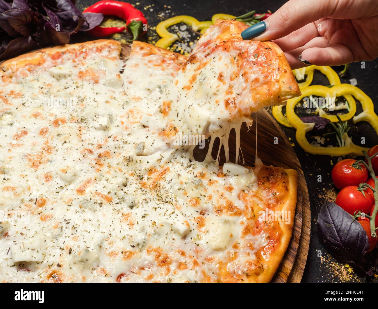 traditional italian food pizza slice melted cheese Stock Photo - Alamy