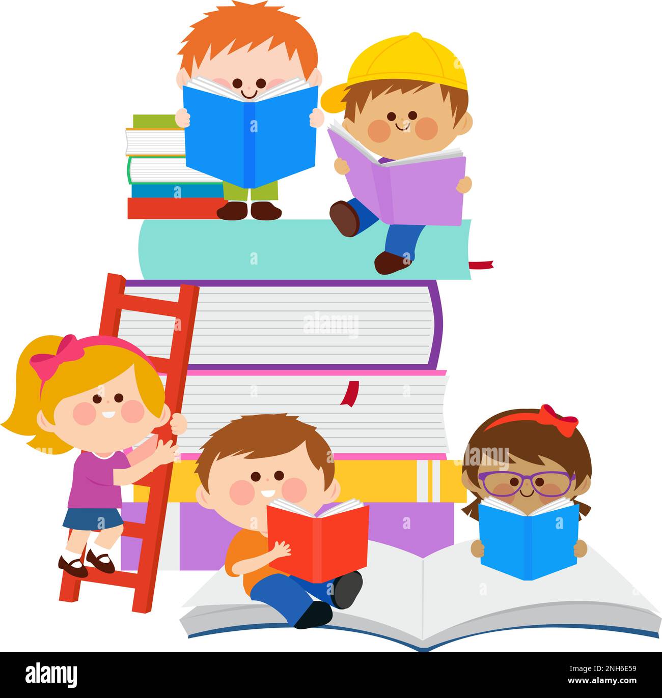 Children reading books. Vector illustration Stock Vector Image & Art - Alamy