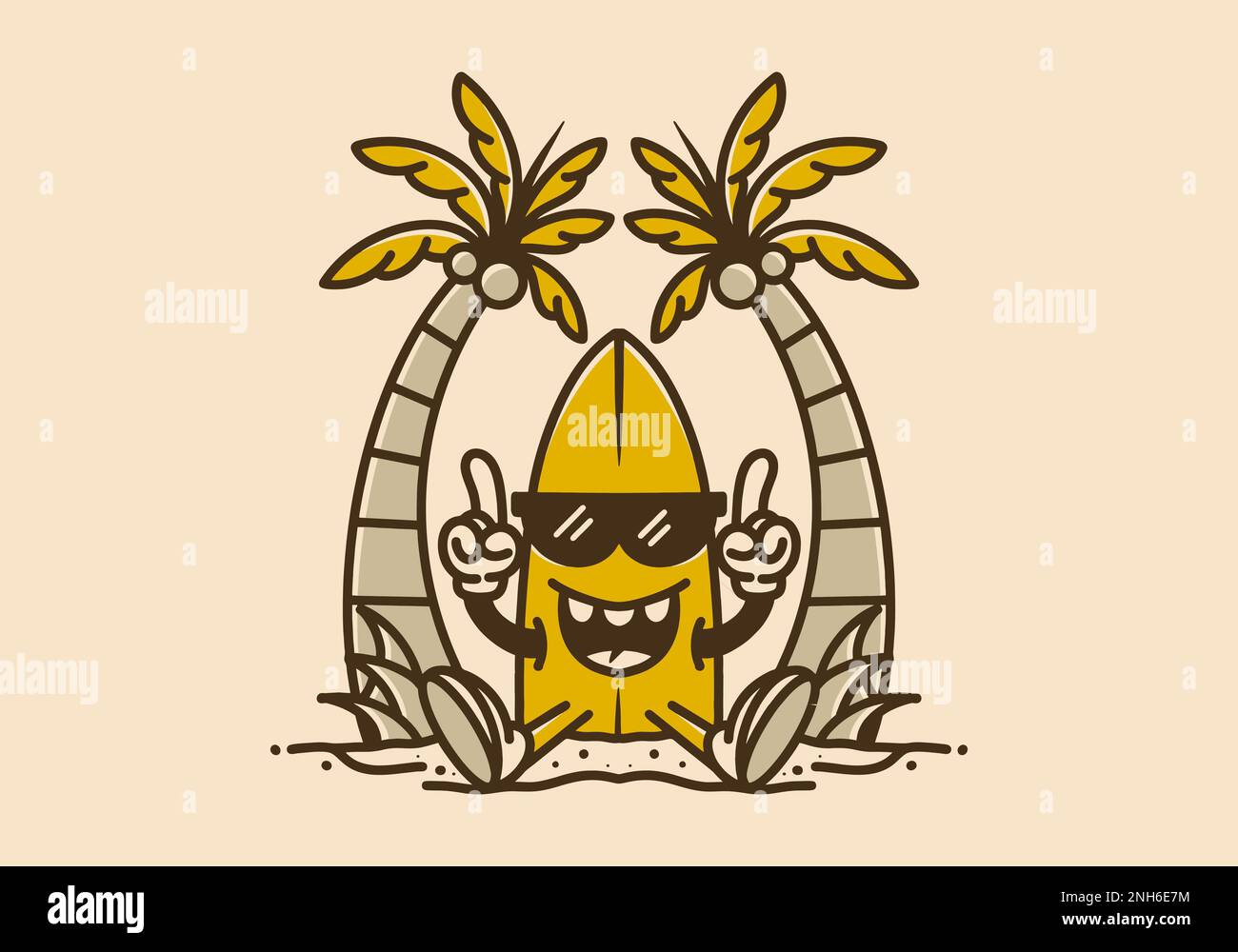 Surfing board mascot character under the coconut tree Stock Vector ...