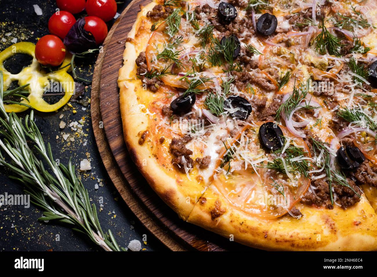 national italian cuisine food pizza bolognese Stock Photo - Alamy