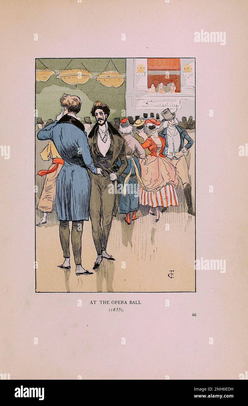 Vintage fashion in Paris. At the Opera Ball, 1835. The various phases ...