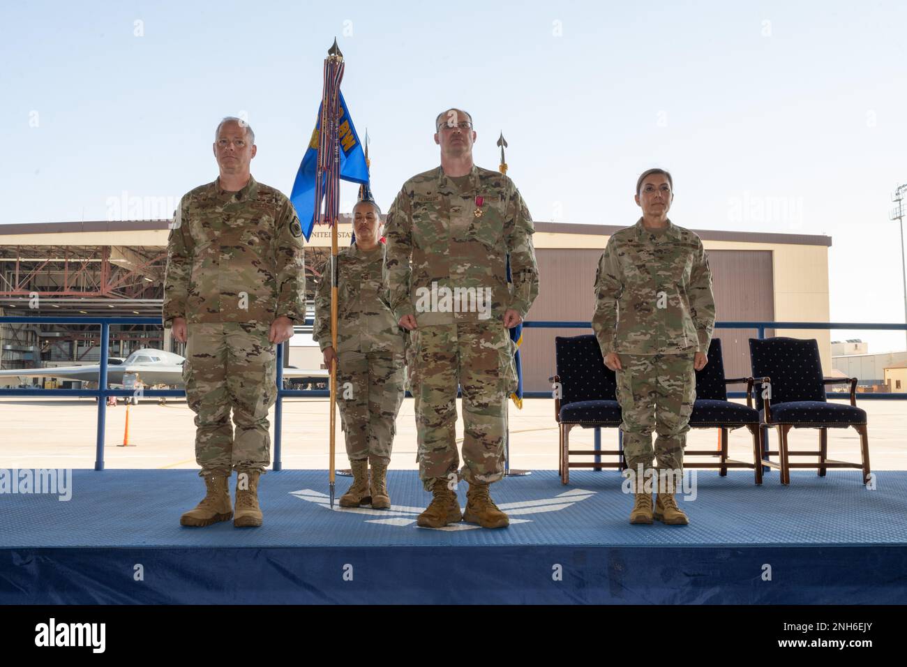 U.S. Air Force Col. Daniel Diehl, 509th Bomb Wing commander, presents U ...