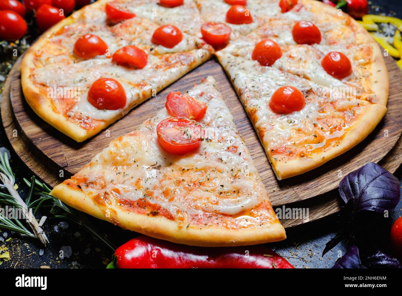 traditional italian food pizza slice cheese tomato Stock Photo - Alamy