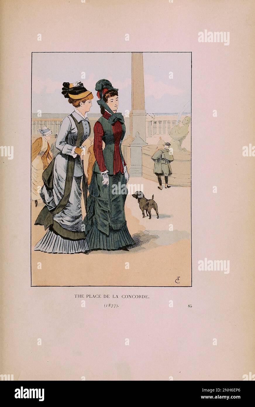 Vintage fashion in Paris. The Place de la Concorde, 1877. The various ...