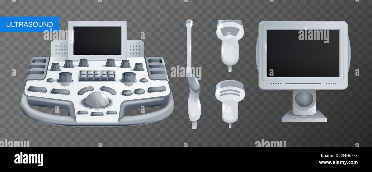 Ultrasonic device and its components on transparent background isolated ...