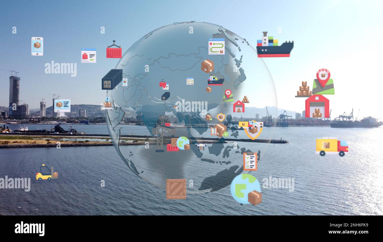 Logistic business or transport concept Aerial view over import export ...