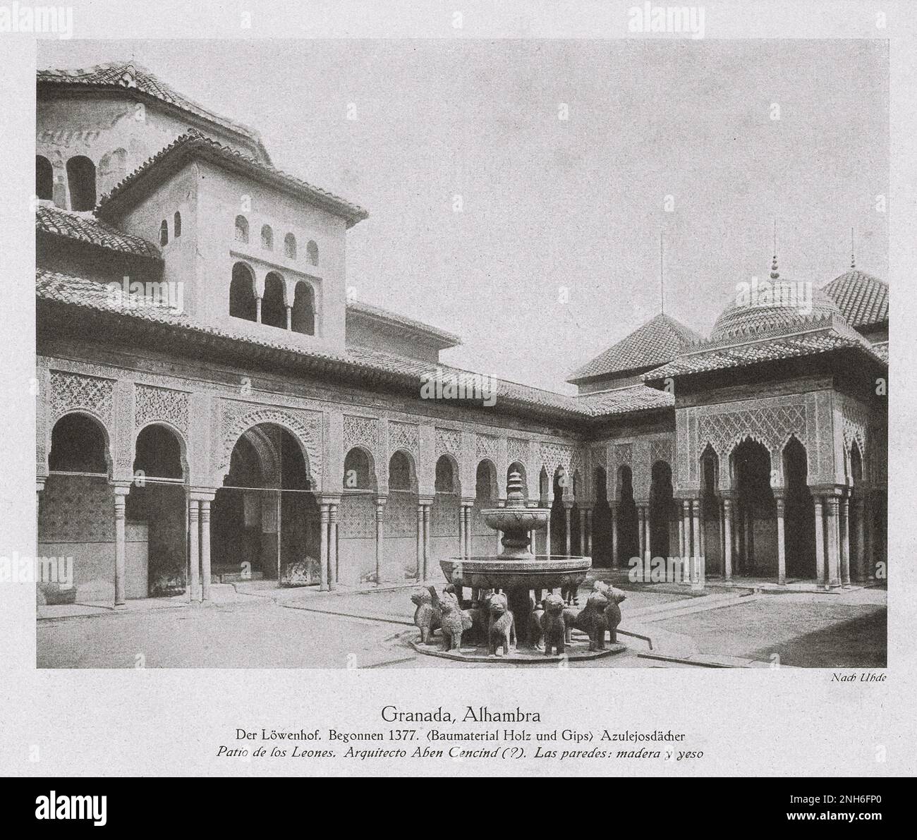 Architecture of Old Spain. Vintage photo of Court of the Lions ...