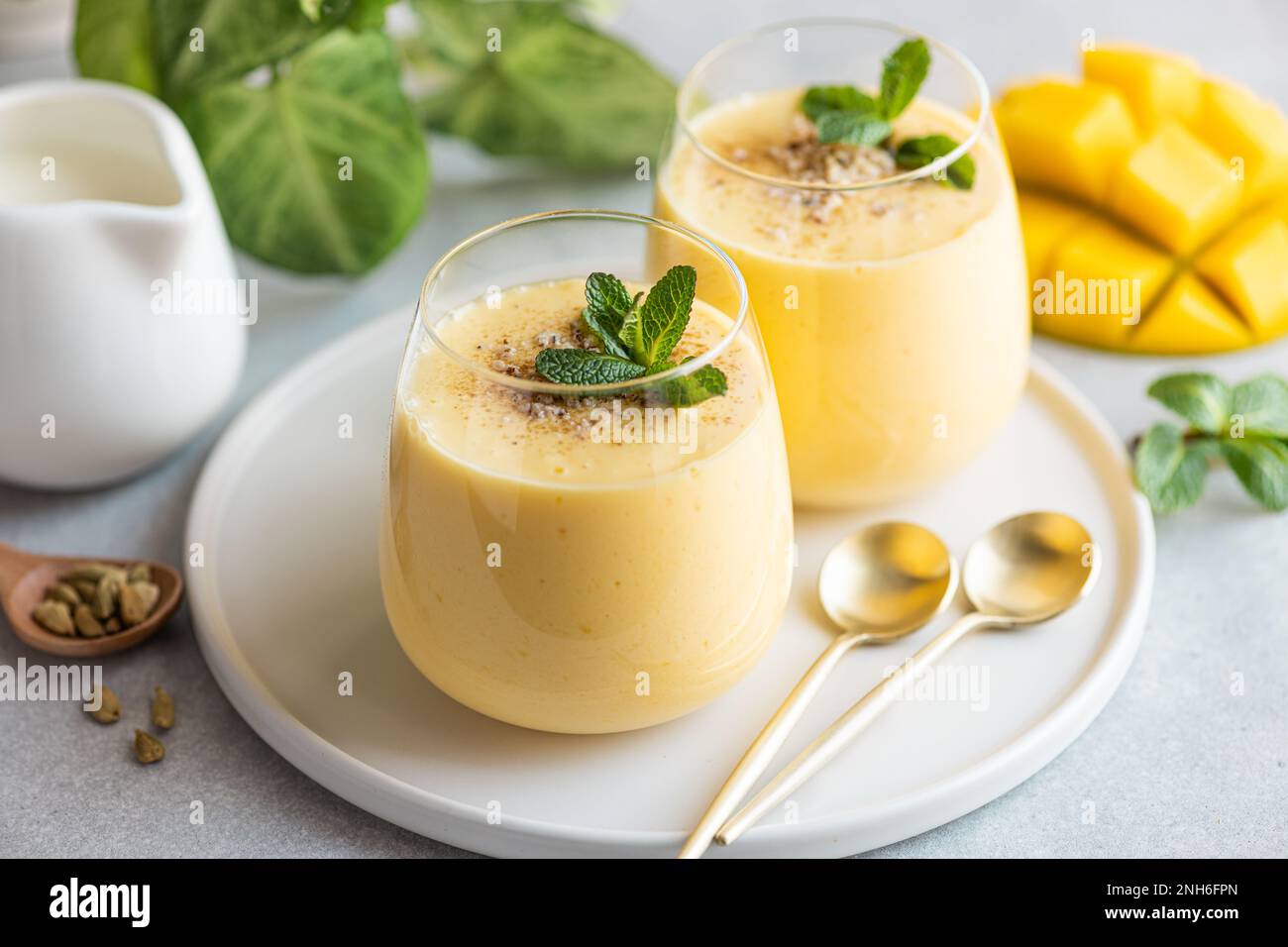 Lassi with mango, traditional indian drink, selective focus Stock Photo ...