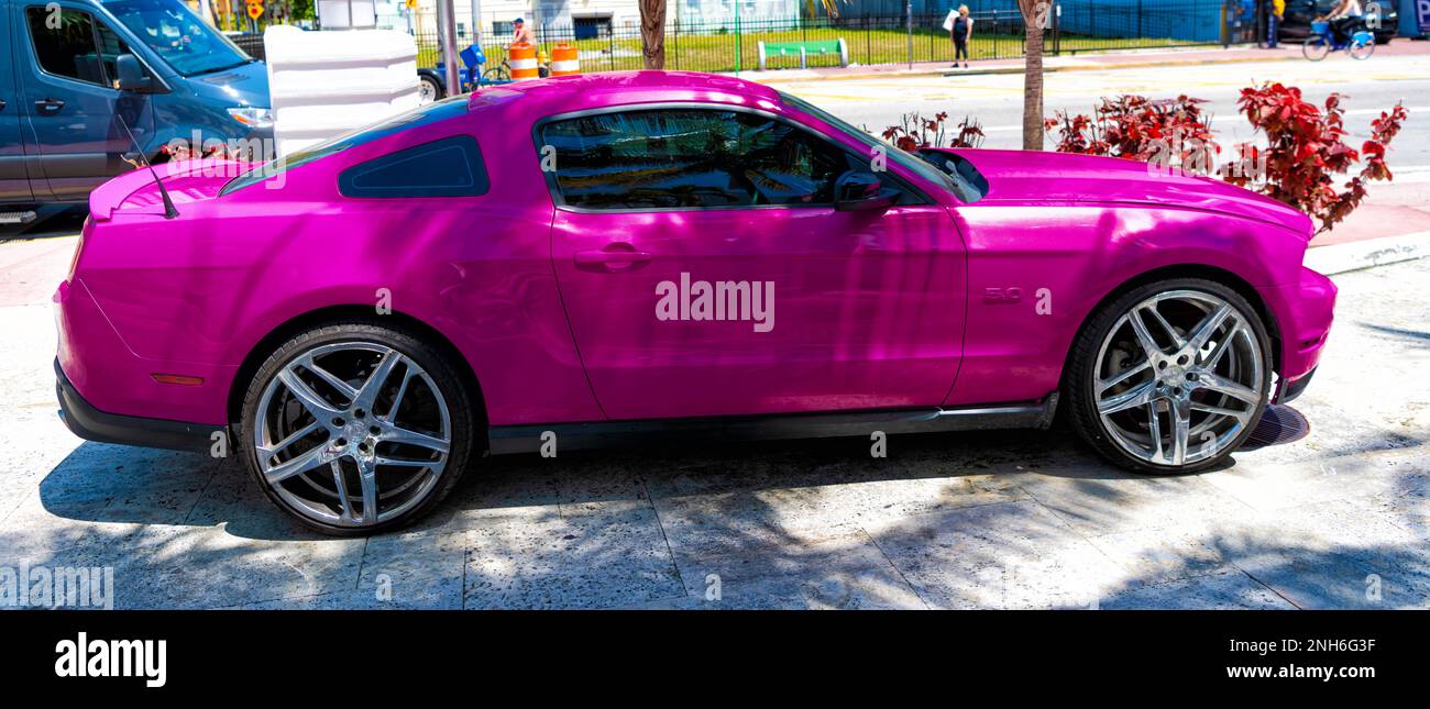 Los Angeles, California USA - April 14, 2021: pink ford mustang GT ...