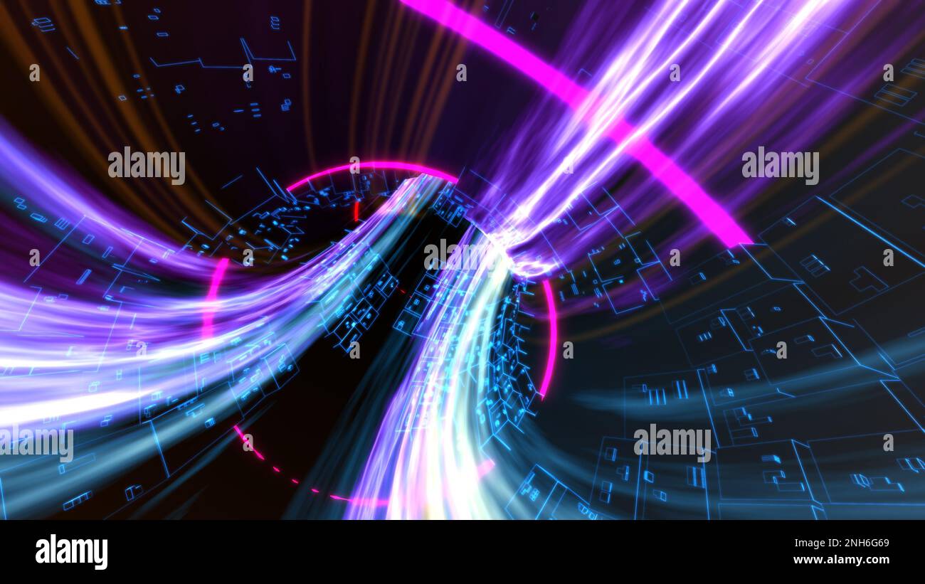 Futuristic lights digital data transfer technology background Stock ...