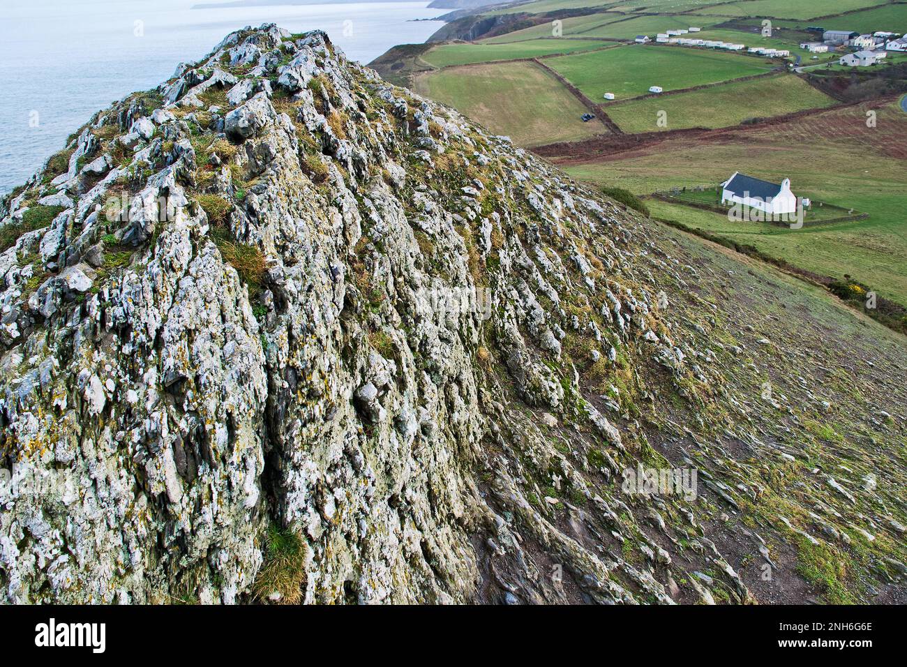 Foel y Mwnt a steep conical peak that looks over Cardigan Bay, South ...