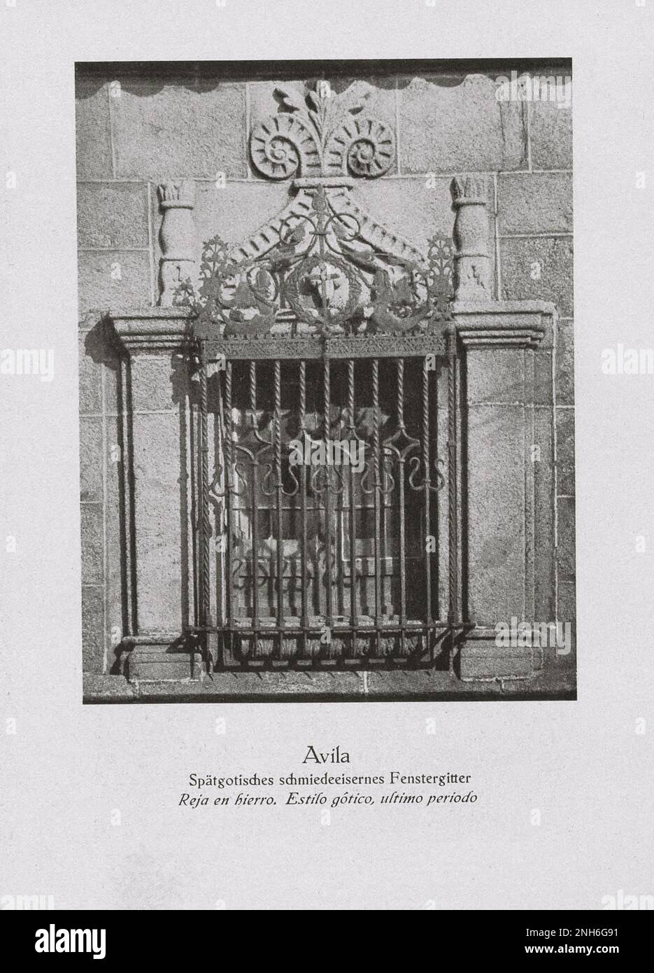 Old Spain. Vintage photo of Avila. Late Gothic wrought iron window ...