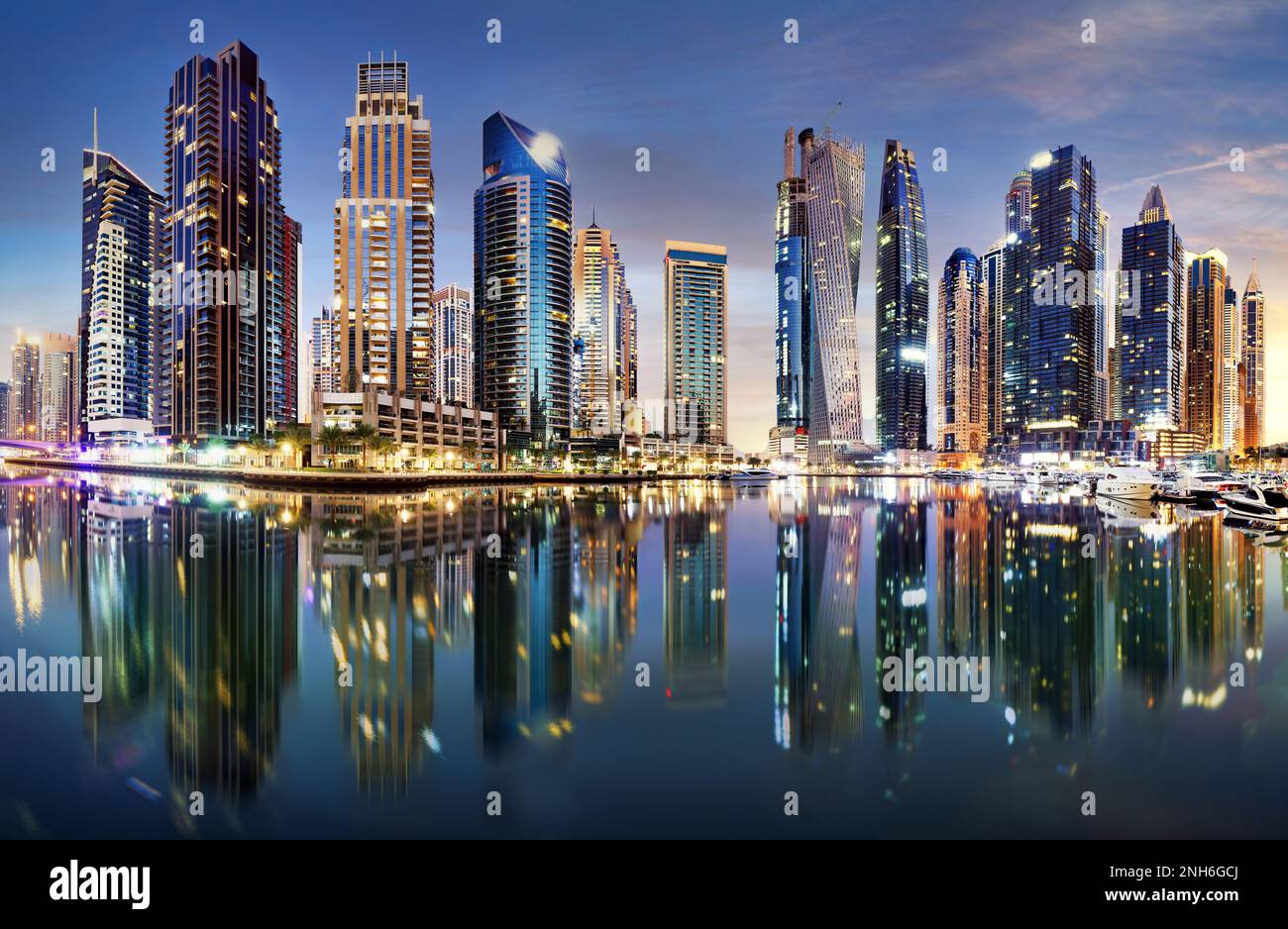 Dubai city skyline panorama at sunset, UAE marina travel photo. Dubai ...