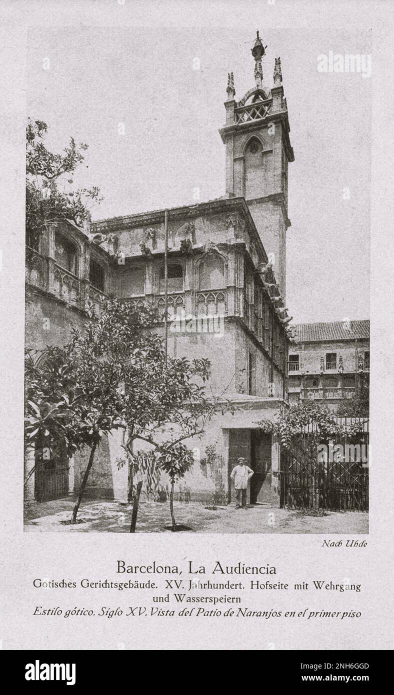 Architecture of Old Spain. Vintage photo of the Audiencia in Barcelona ...