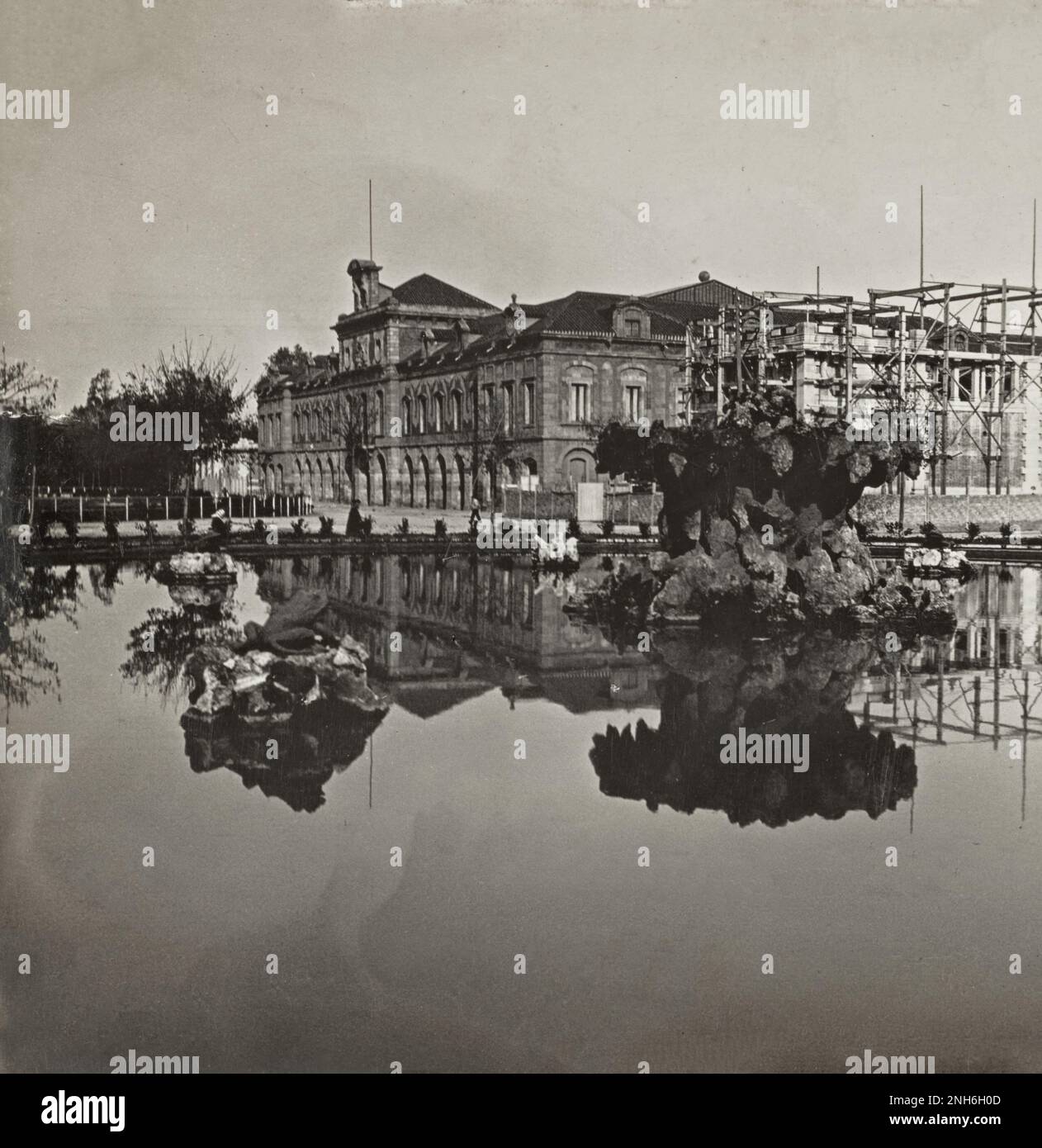 Architecture of Old Spain. Vintage photo of The Royal Palace, Barcelona ...