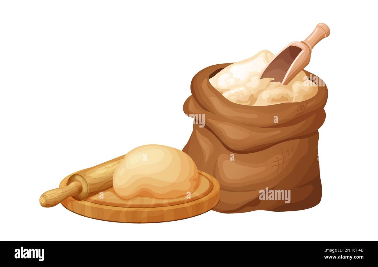 Fresh raw dough for bakind. Homemade tasty bread. Cartoon of wooden ...