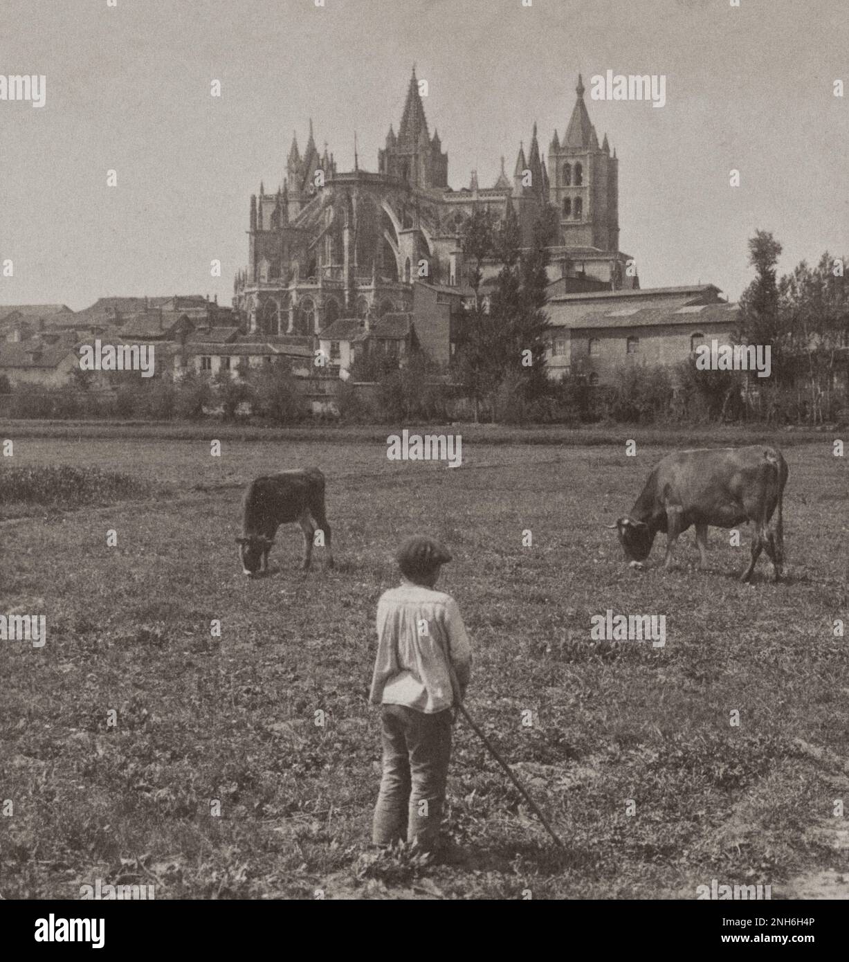 Architecture of Old Spain. Leon cathedral, far-famed for its beauty ...