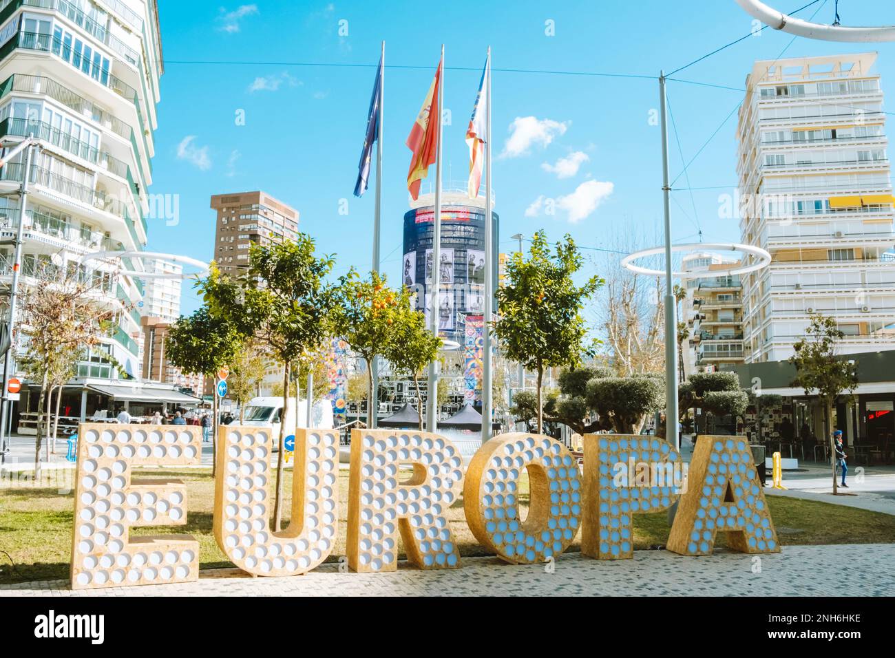 Benidorm preparing for Benidorm Fest. Plaza Triangular - tourist ...