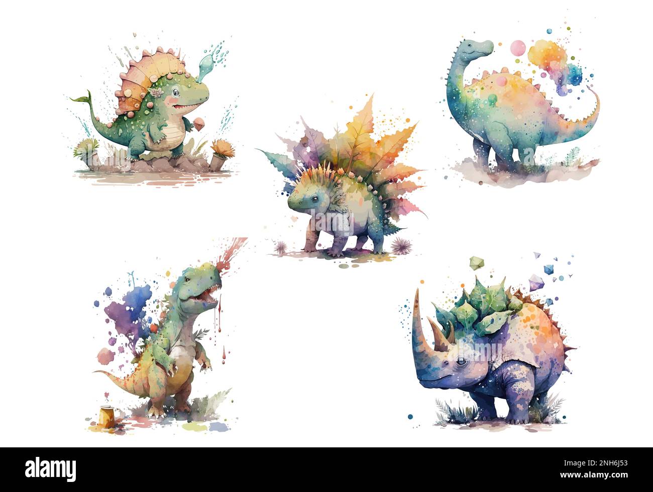 Triceratops dinosaur in watercolor Stock Vector Images - Alamy