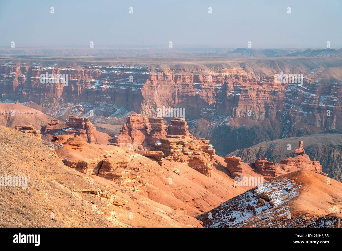 Amazing panoramic view of winter Charyn Canyon in Charyn National Park ...