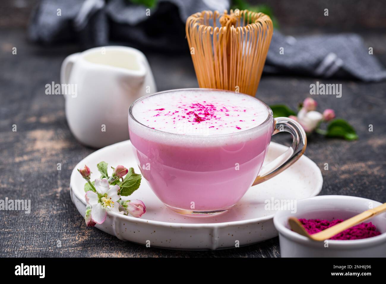Pink matcha latte with milk Stock Photo - Alamy