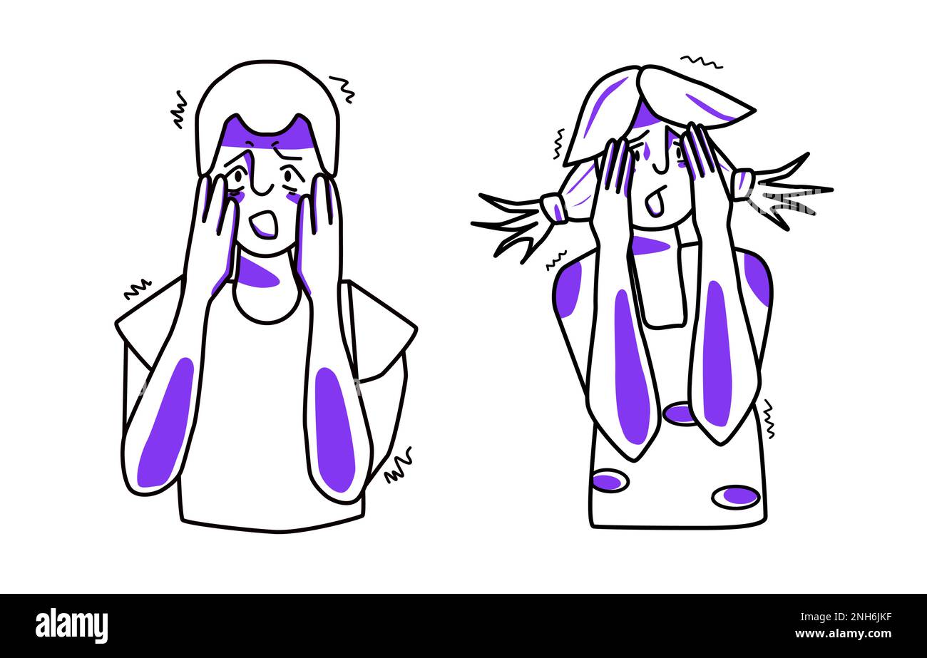 Young boy and girl with emotion of fear, frightened and afraid, cover ...