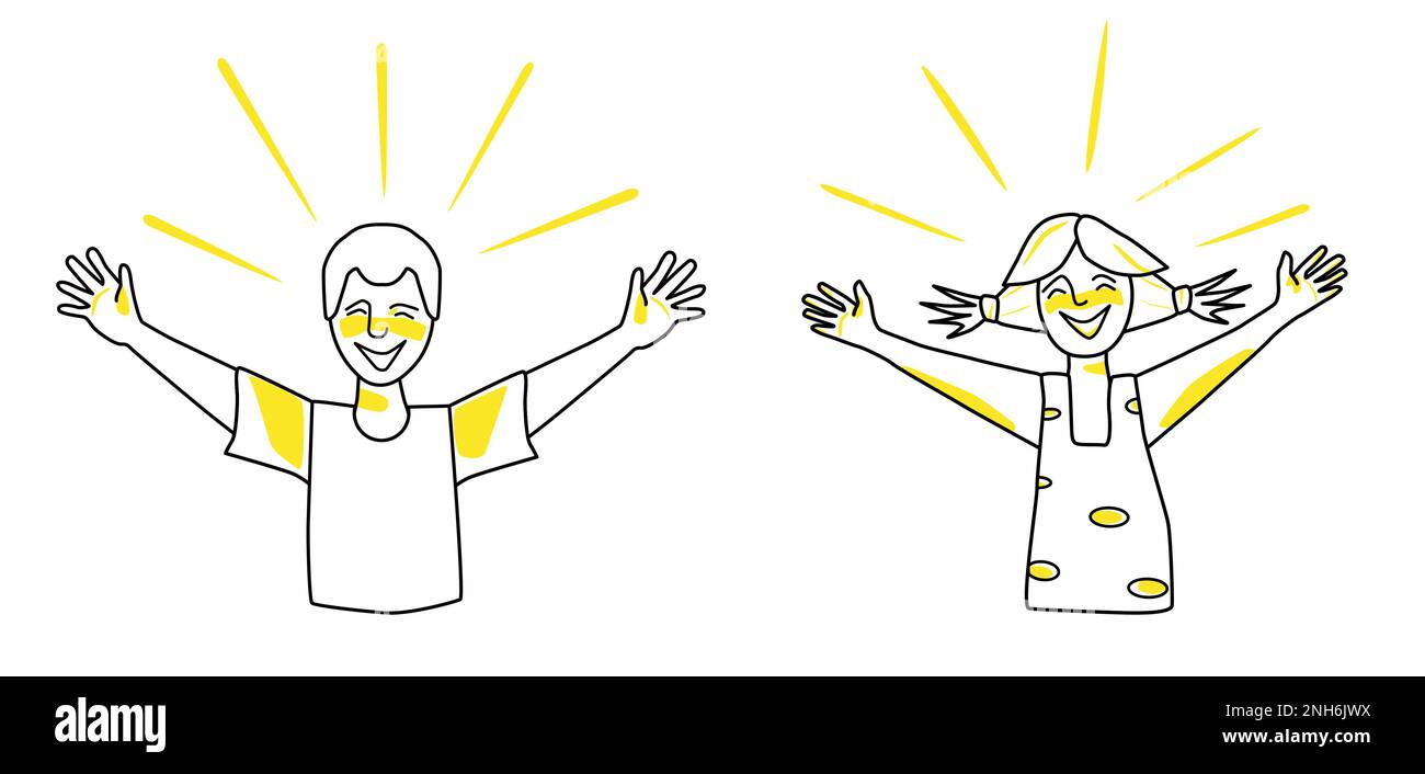 Happy boy and girl, emotion of happiness, pleasure and satisfaction ...