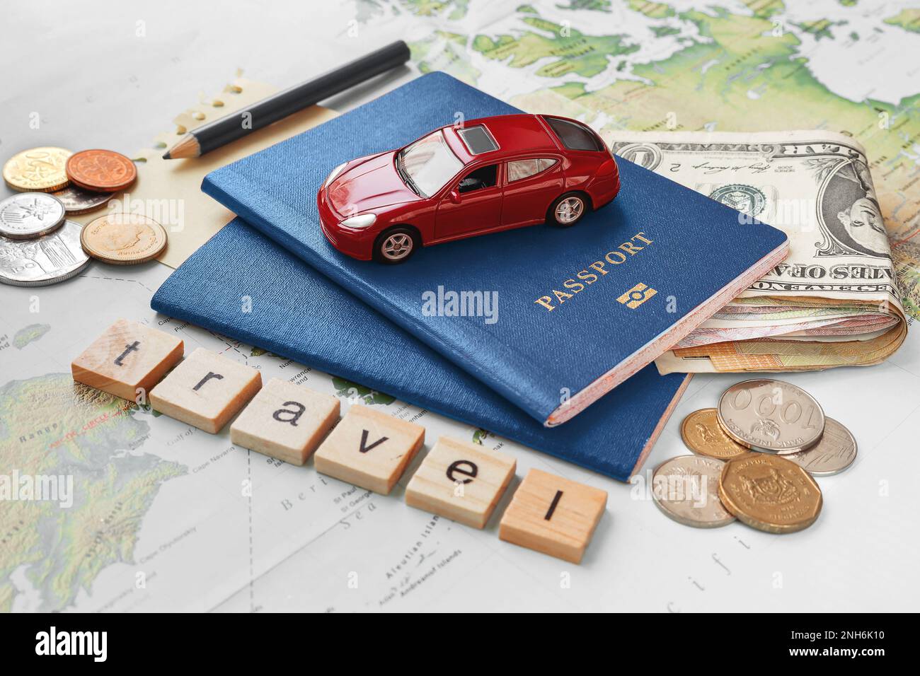 Domestic tourism. Planning road trip across home land with pencil and ...