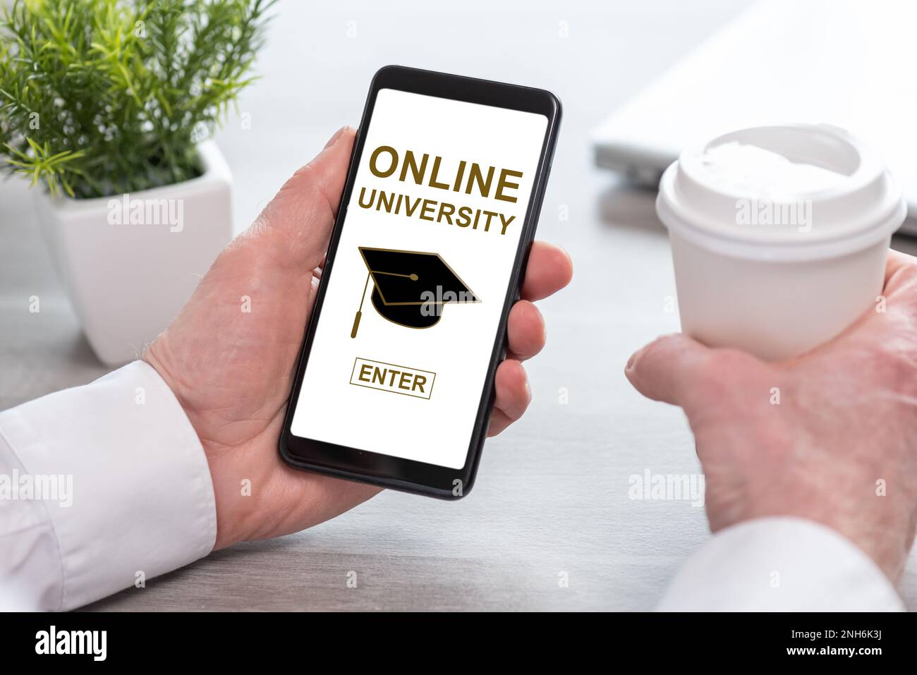 Smartphone screen displaying an online university concept Stock Photo ...