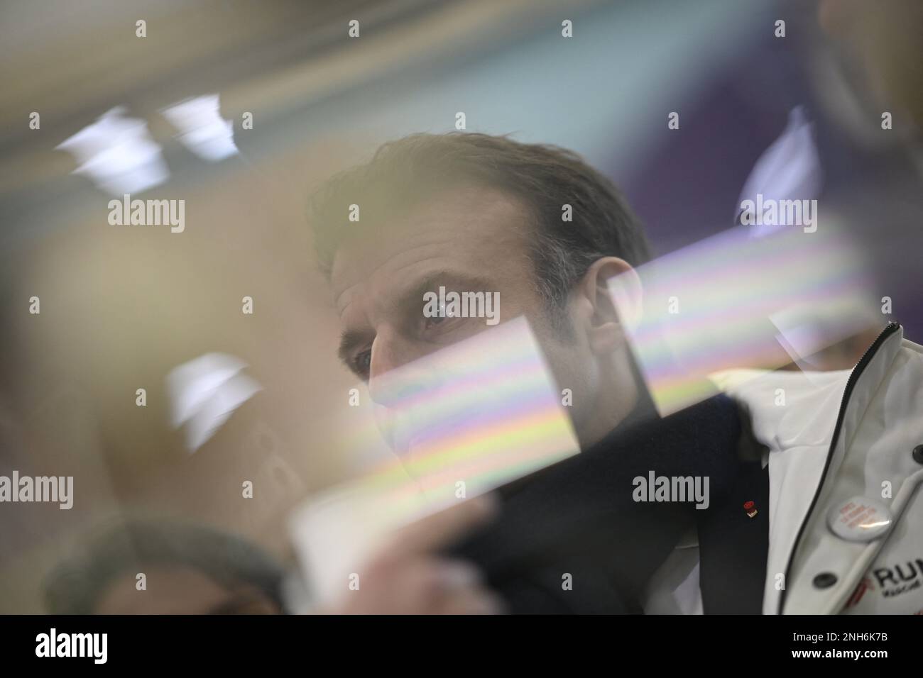 Paris, France. 21st Feb, 2023. President Emmanuel Macron visits the ...