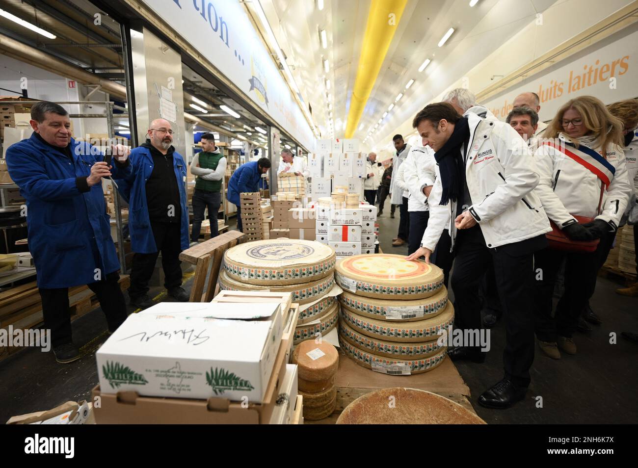 Paris, France. 21st Feb, 2023. President Emmanuel Macron visits the ...
