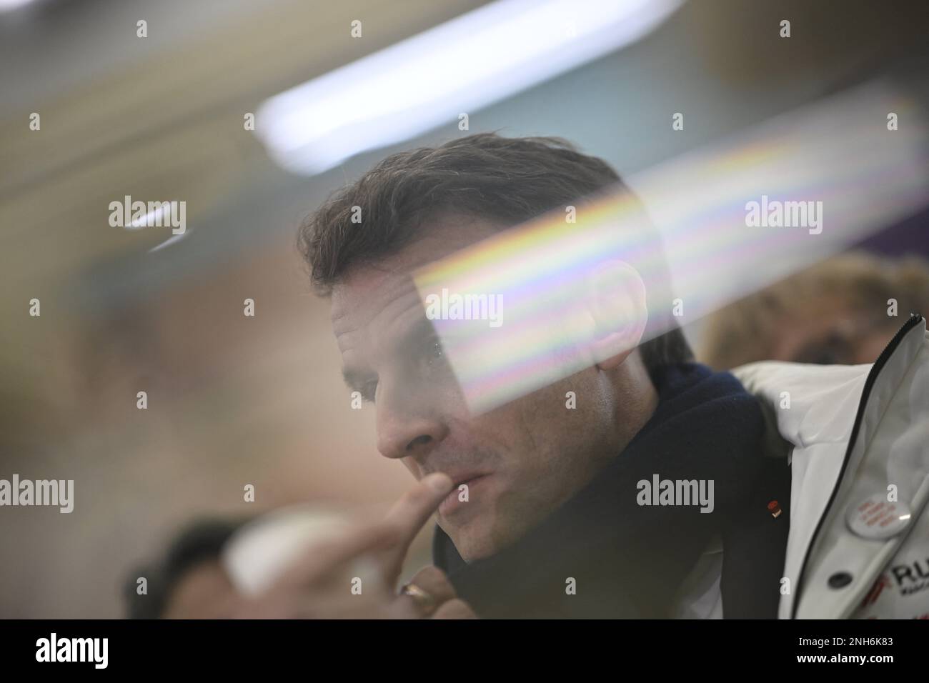 Paris, France. 21st Feb, 2023. President Emmanuel Macron visits the ...