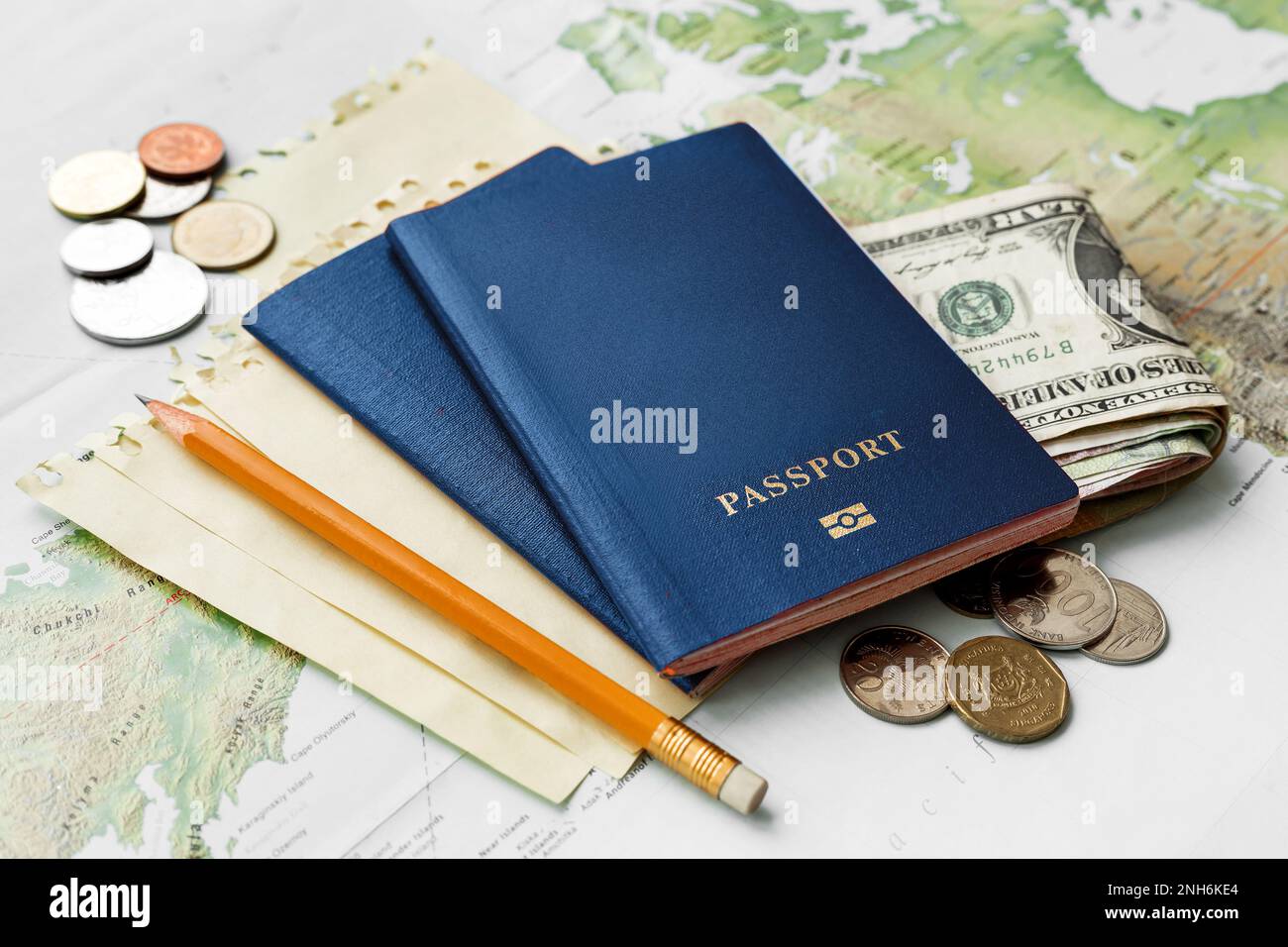 Domestic tourism. Planning journey across home land with map, pencil ...