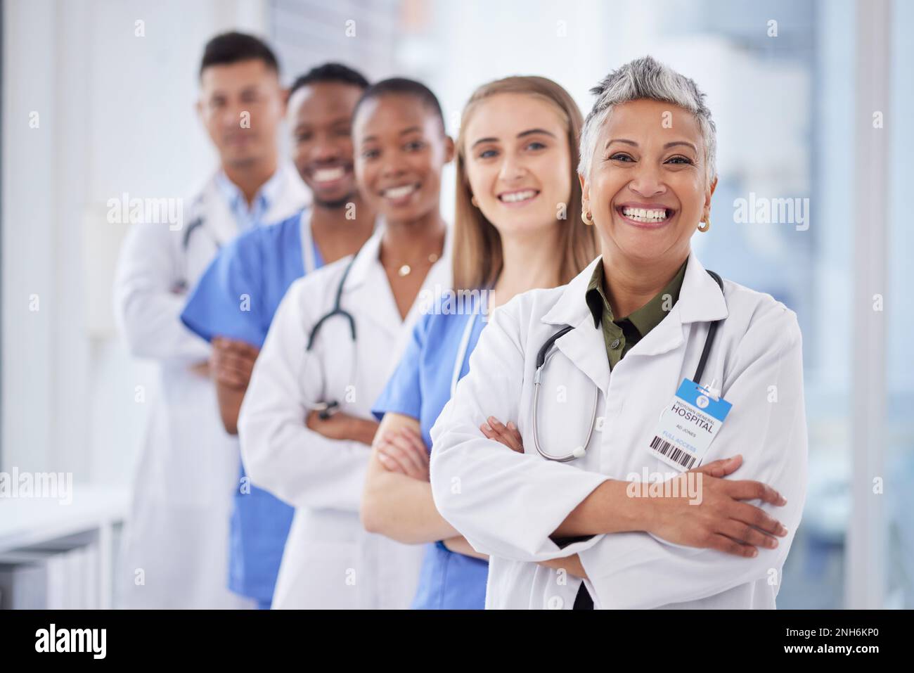 Medical students group, leader and clinic portrait with happiness ...