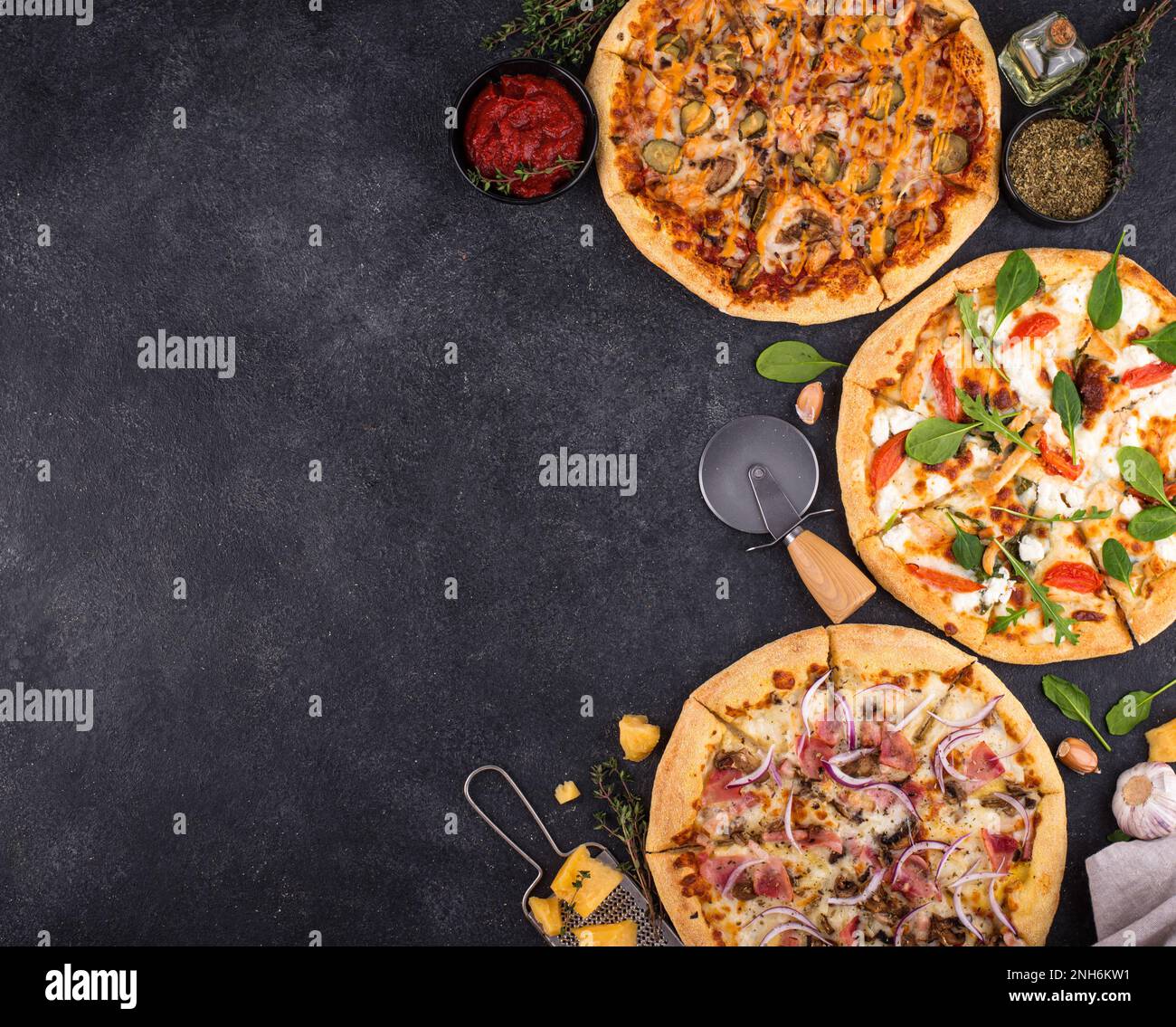 Assortment of various type of Italian pizza Stock Photo - Alamy