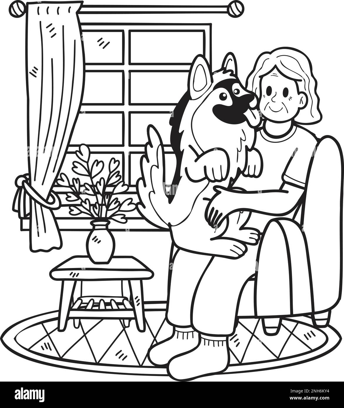 Hand Drawn Elderly holding a dog illustration in doodle style isolated ...