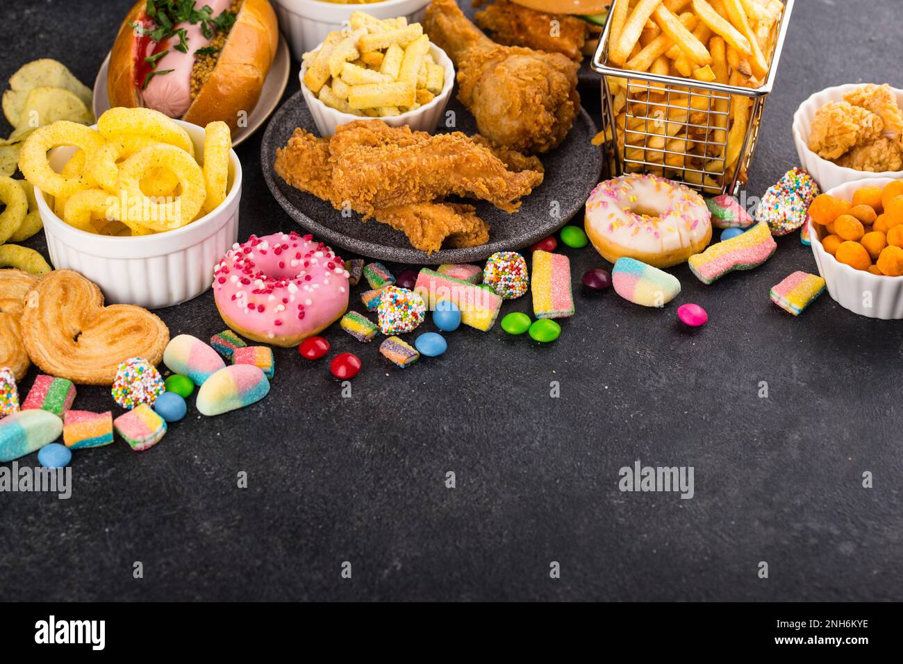 Assortment of various unhealthy junk food Stock Photo - Alamy