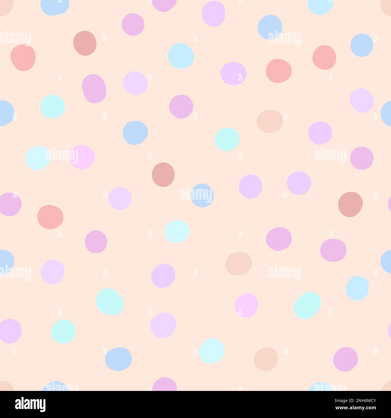 Seamless neutral polka dots pattern. Pink, blue hand-drawn circles on beige background. Abstract ...