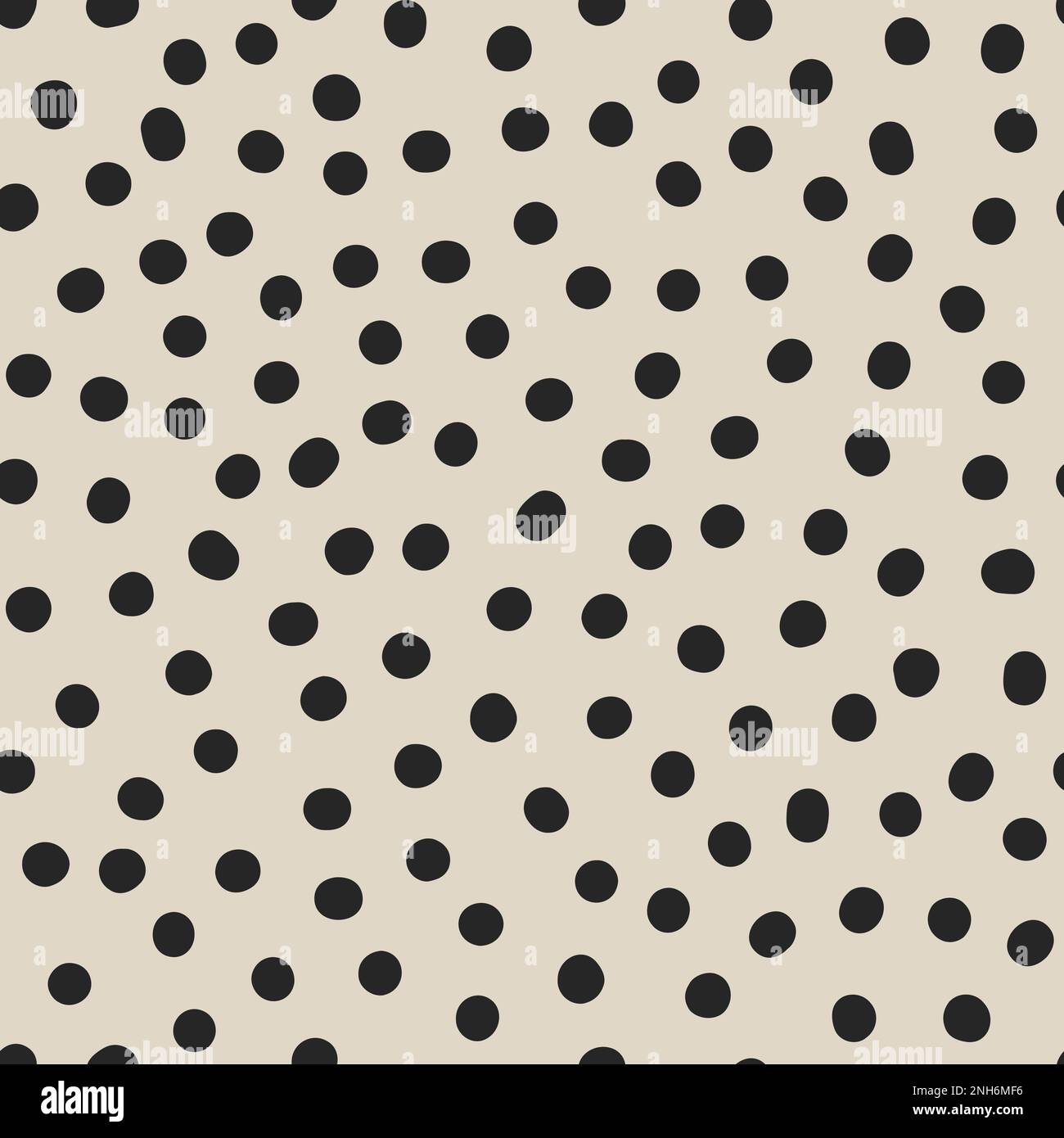 Seamless neutral polka dots pattern. Black hand-drawn circles on beige background. Abstract ...