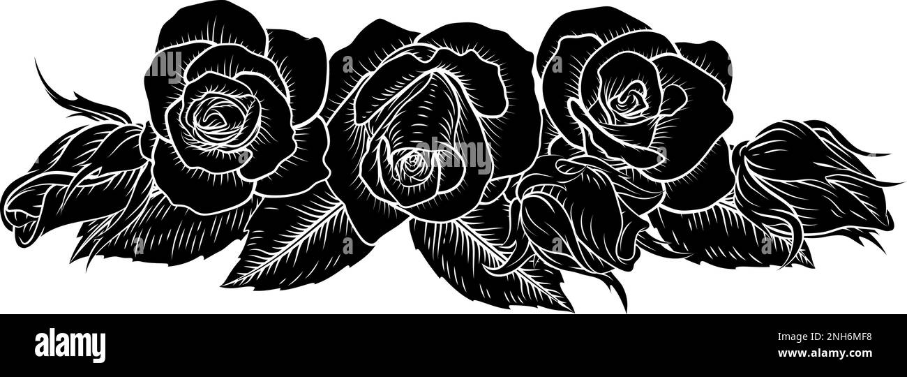 Roses Woodcut Vintage Style Flower Design Stock Vector Image & Art - Alamy