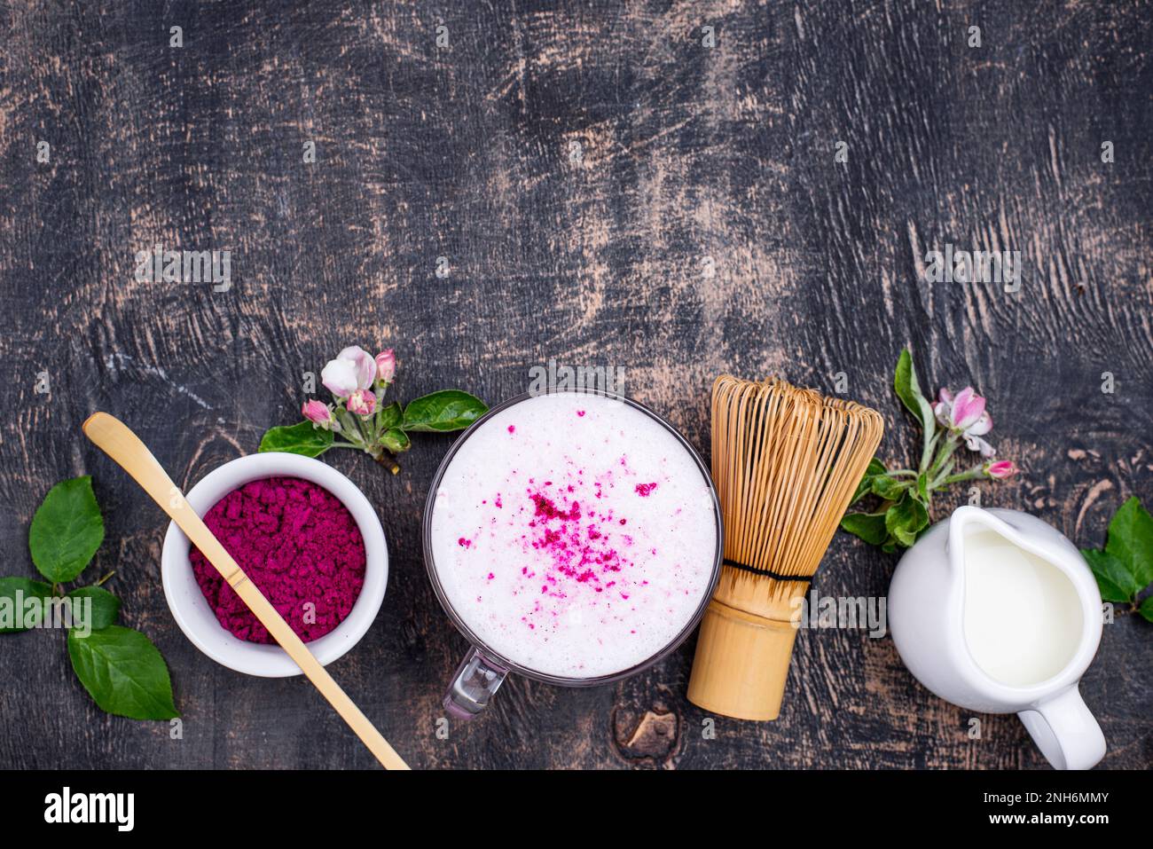 Pink matcha latte with milk Stock Photo - Alamy