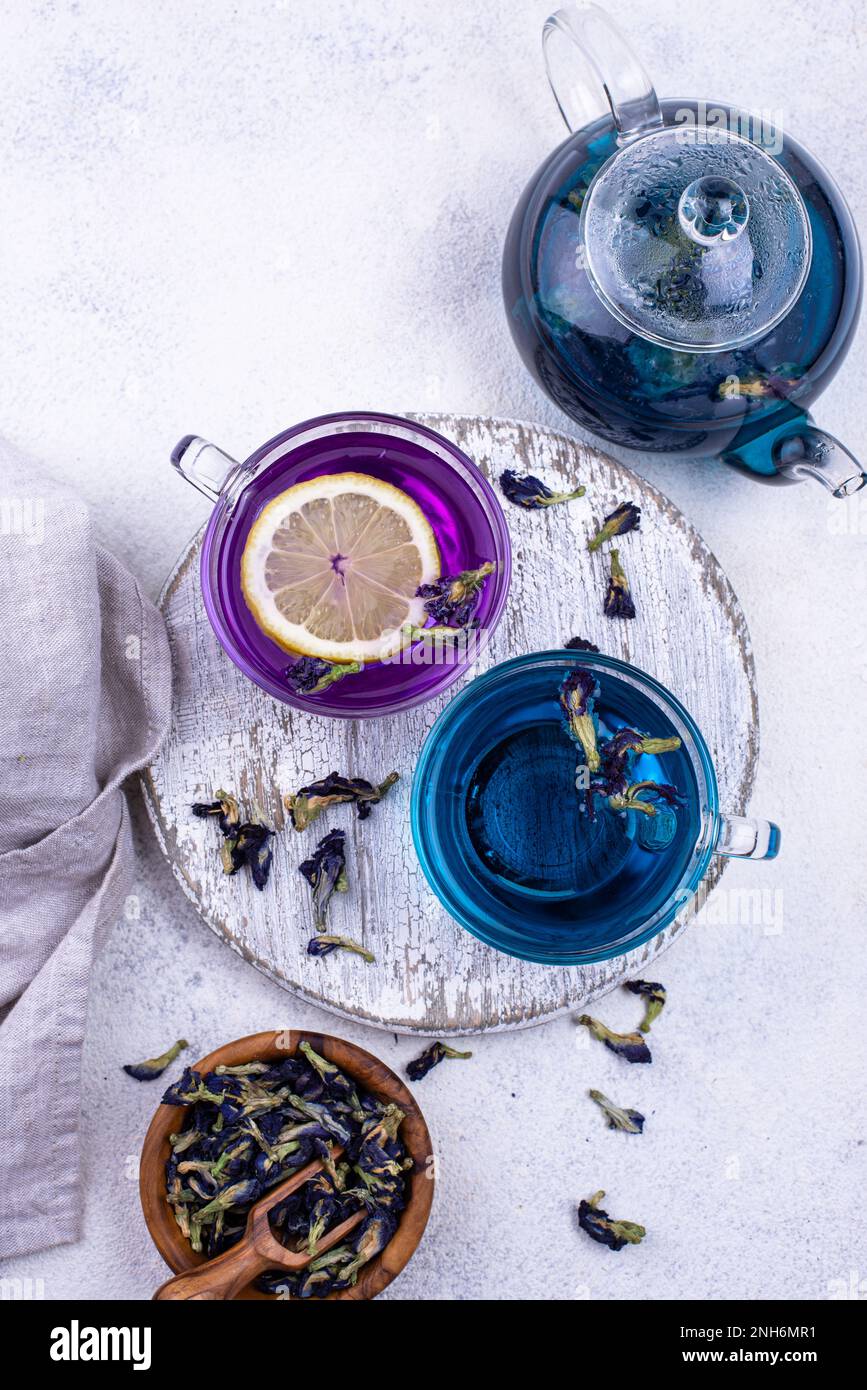 Blue and purple tea Butterfly pea Stock Photo - Alamy
