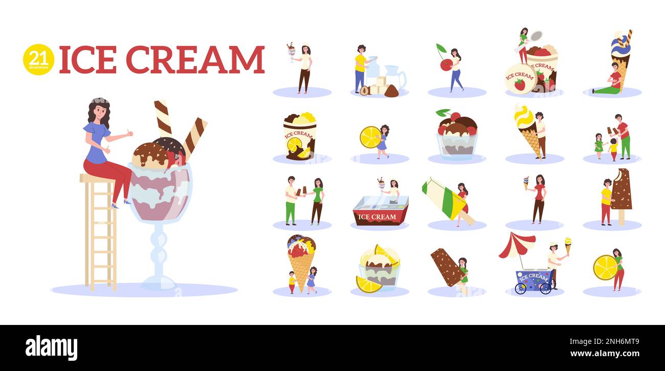 Ice cream composition set with fruit topping symbols flat isolated ...