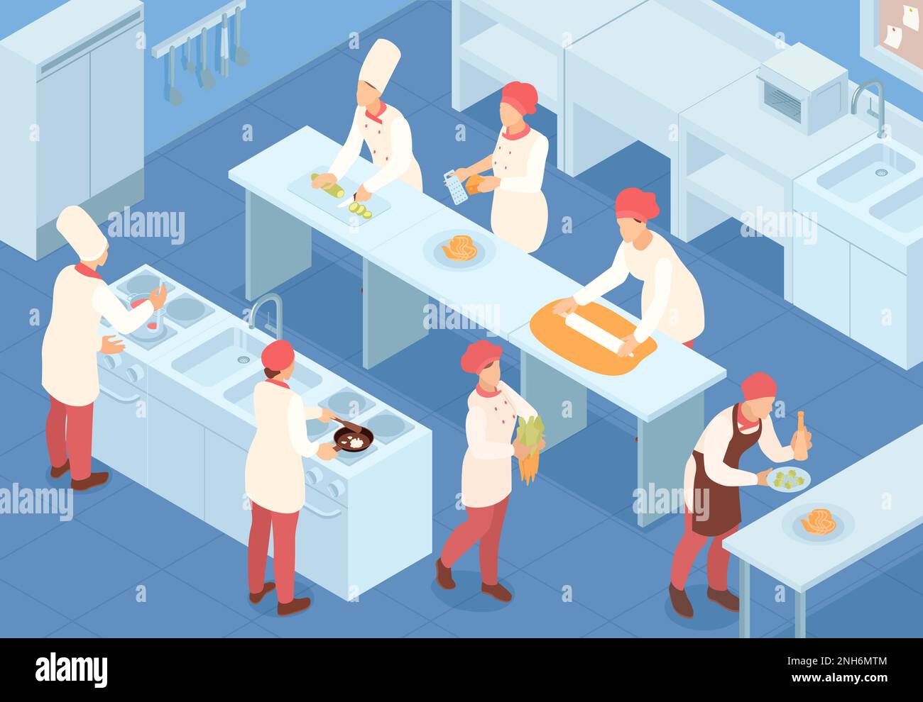 Cooking isometric background with cuisine and chef symbols vector ...