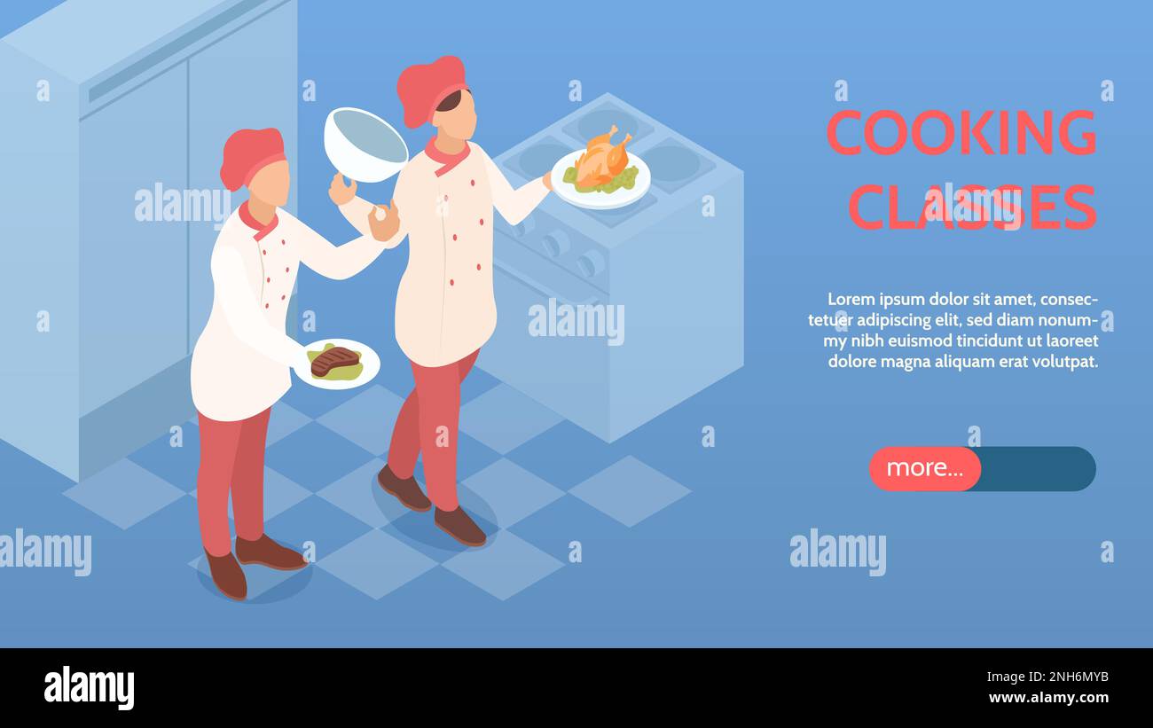 Cooking isometric horizontal banner with cooking classes symbols vector ...