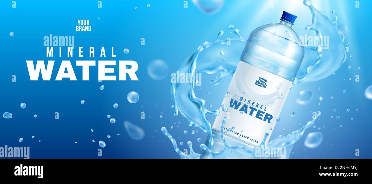 Realistic mineral water bottle ads horizontal poster with branded ...